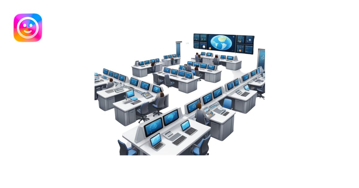 space mission control room with multiple screens and operators at desks ...