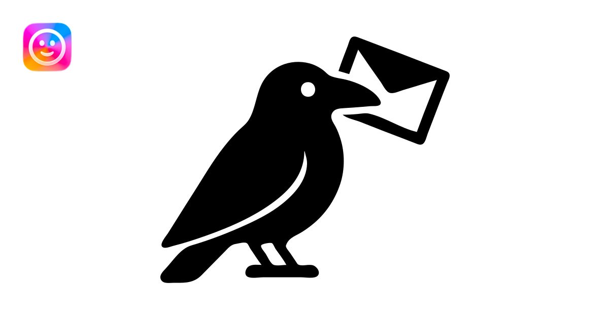 solid filled icon of a raven with a letter icon | AI Emoji Generator