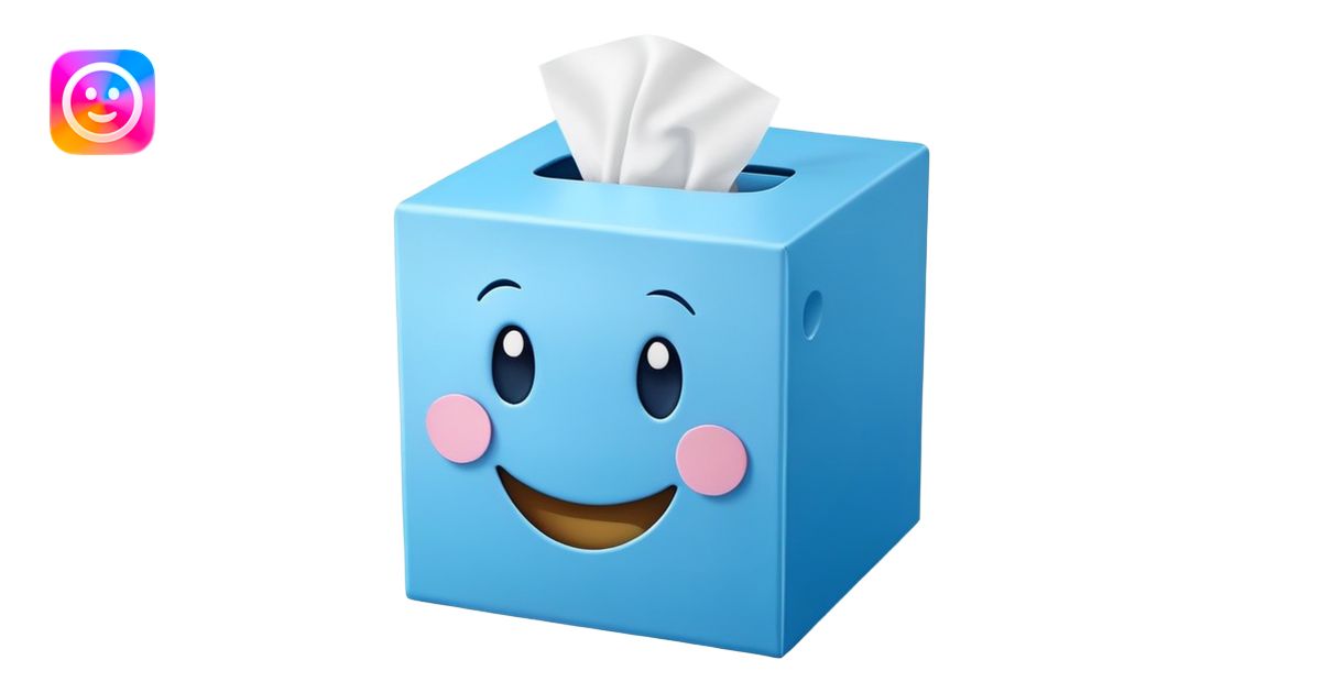 Blue tissue box with a cute smile. emoji | AI Emoji Generator