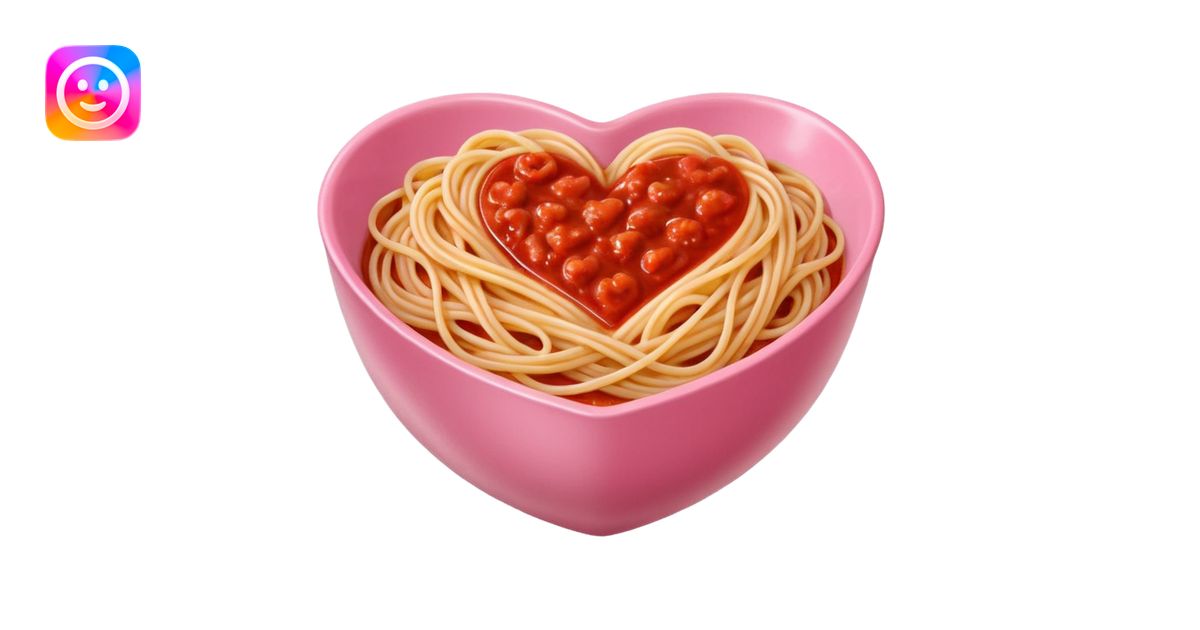 Spaghetti in heartshaped pink bowl emoji | AI Emoji Generator