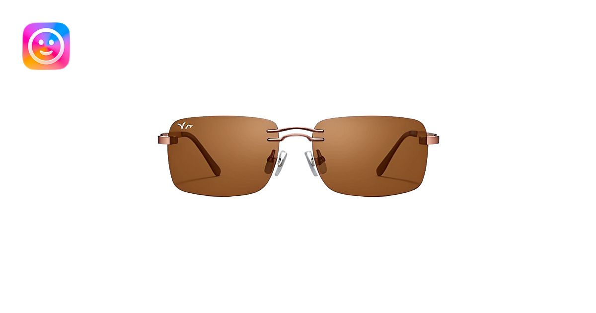 tiny Y2K brown rimless sunglasses, narrow rectangular lenses emoji | AI ...