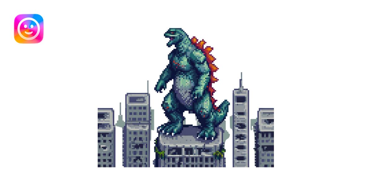 Godzilla, stomping on buildings, retro video game look, pixel art style ...