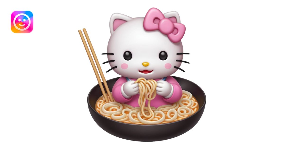 Hello Kitty eating udon noodles emoji | AI Emoji Generator