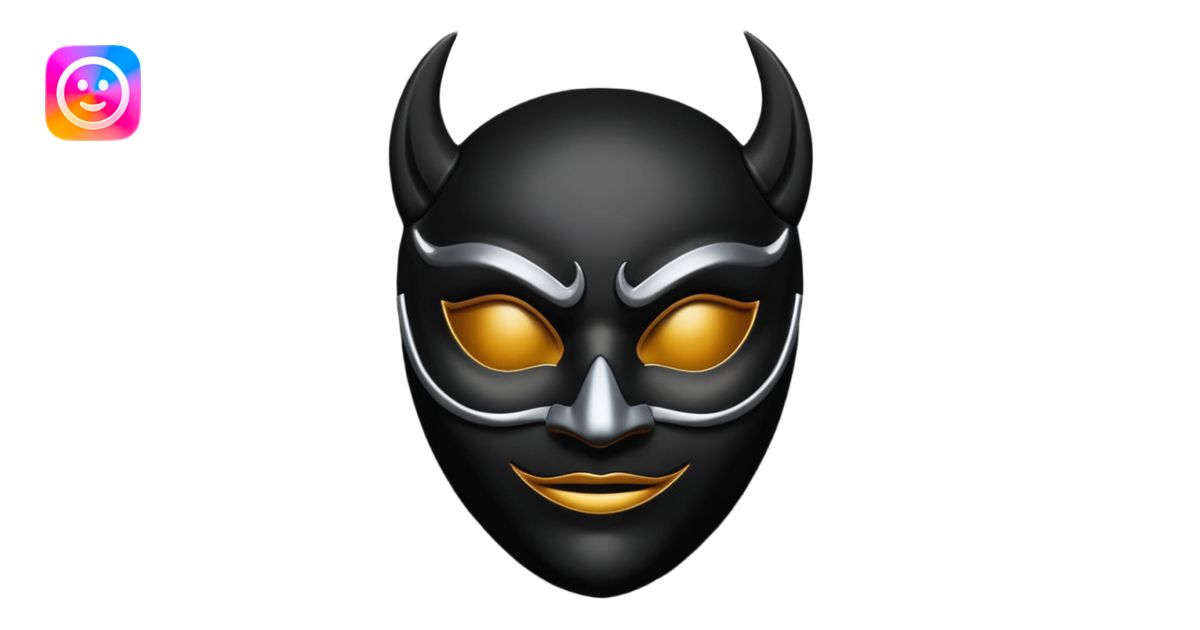 Minimal emoji, gothic mask forged from matte black leather, emotionless ...