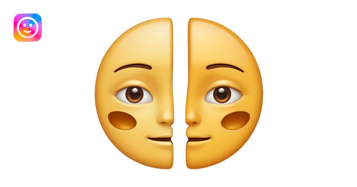 Minimal emoji of a face split into two halves, one side puffy and shiny ...
