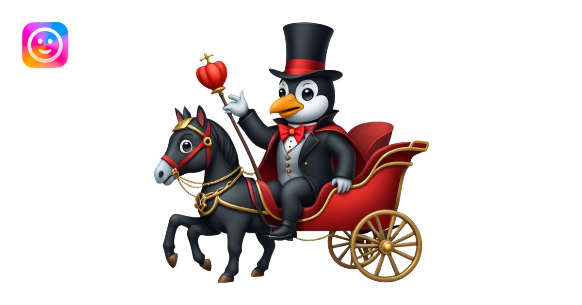A penguin dressed as dracula riding a 3 horse carriage emoji | AI Emoji ...