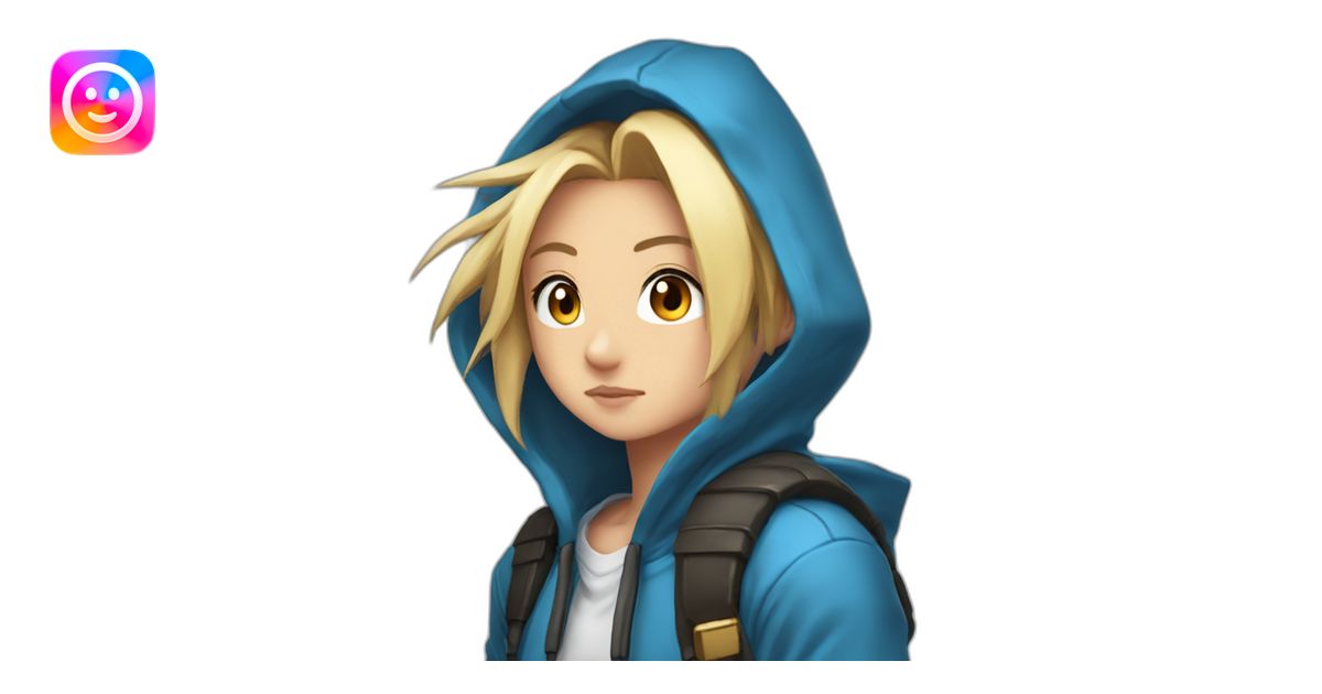 bridget guilty gear cute face and a blue hoodie emoji | AI Emoji Generator