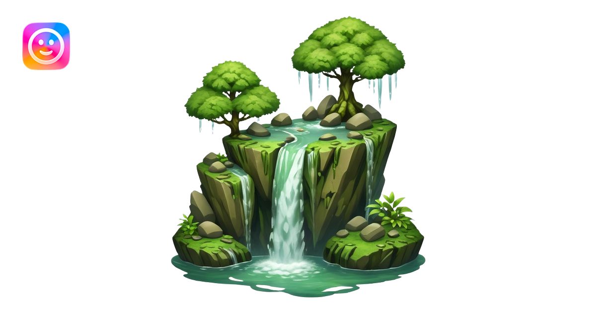 Flying Island – Floating rock with trees and waterfall emoji | AI Emoji ...