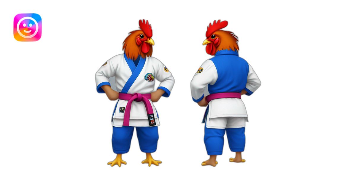 Rooster wearing a blue Jiu-Jitsu gi emoji | AI Emoji Generator