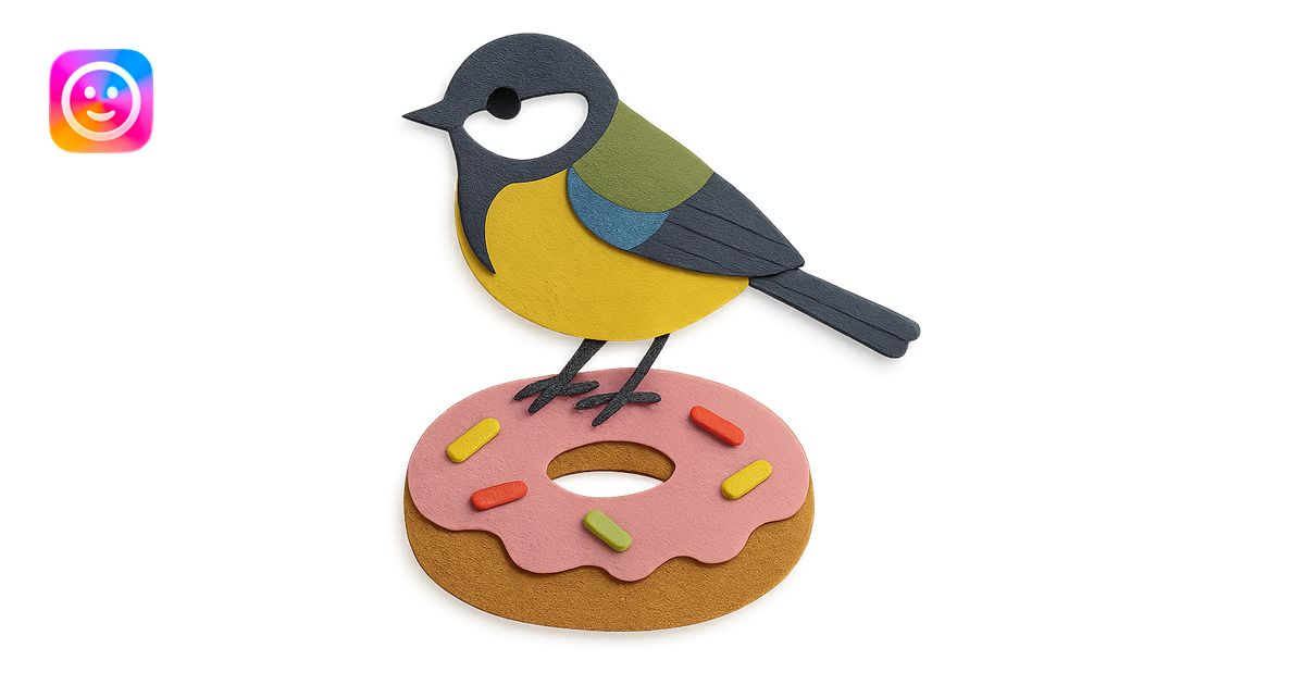 great tit bird on a donut illustration | AI Emoji Generator