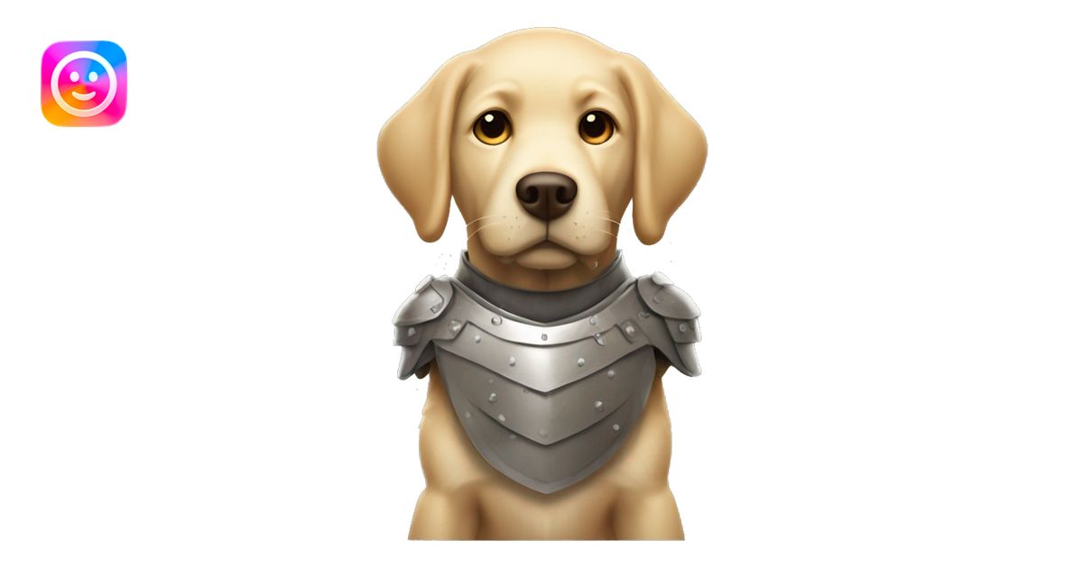 shaggy labrador-like dog in protective armor emoji | AI Emoji Generator