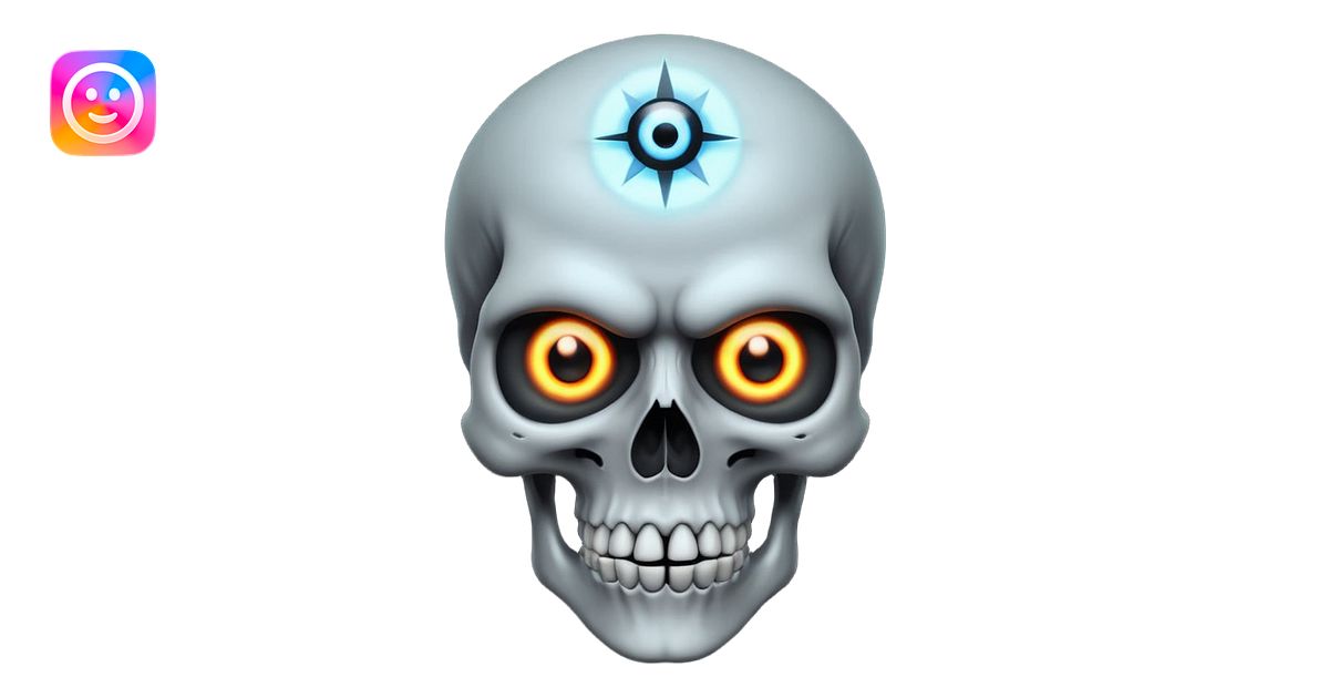 3D skull with a glowing evil eye symbol on the forehead, dark cursed ...
