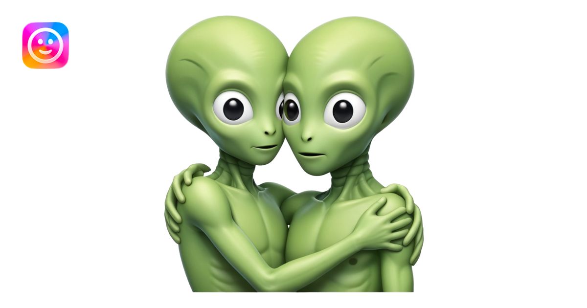 two realistic aliens embracing each other in a face to face hug emoji ...
