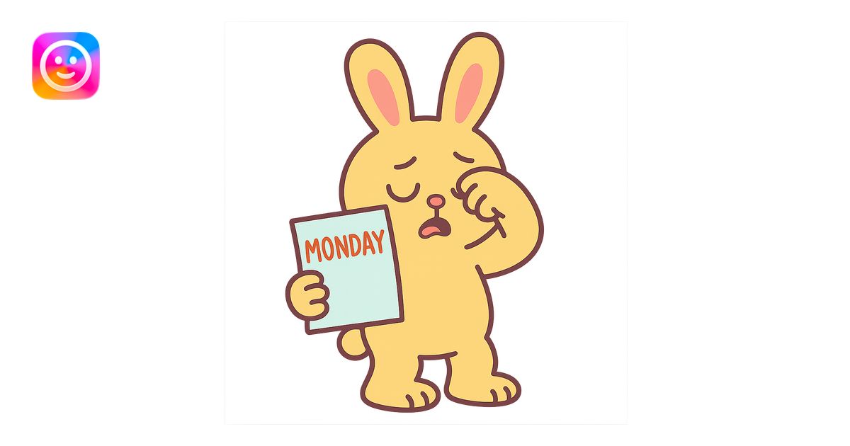 yellow bunny holding Monday memo while rubbing eyes, pastel toon style ...