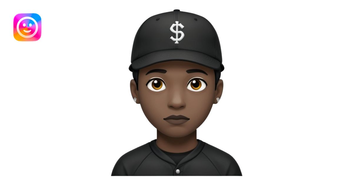 Black goth man with backwards baseball cap emoji | AI Emoji Generator