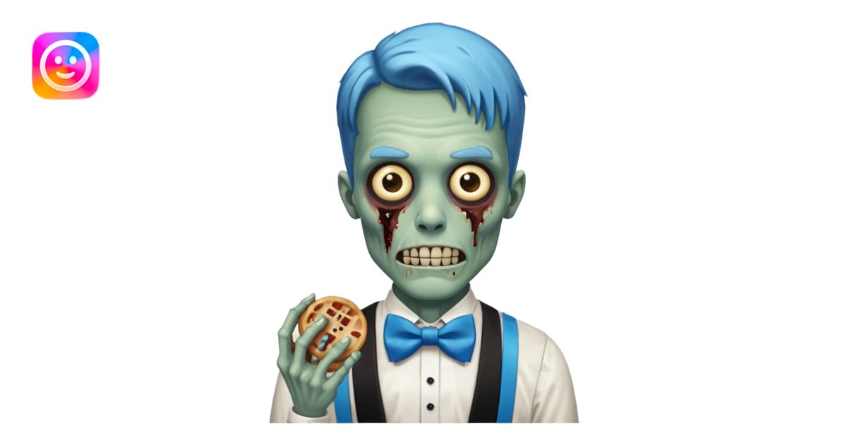 zombie zombie waiter with blue bow tie emoji | AI Emoji Generator