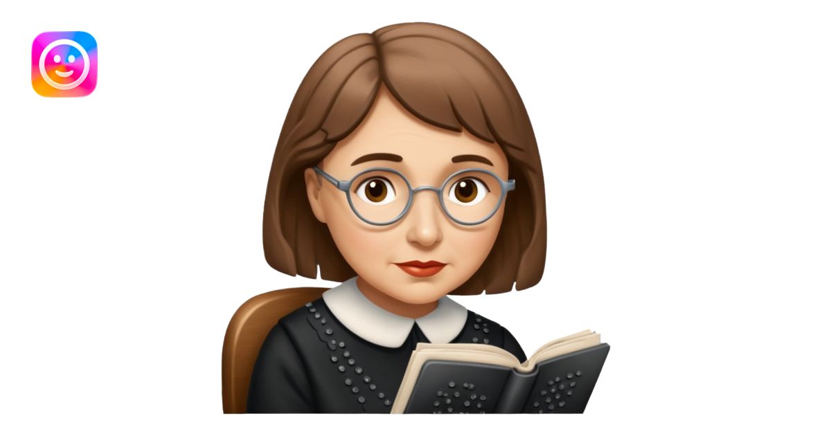 Helen keller reading braille blind emoji | AI Emoji Generator