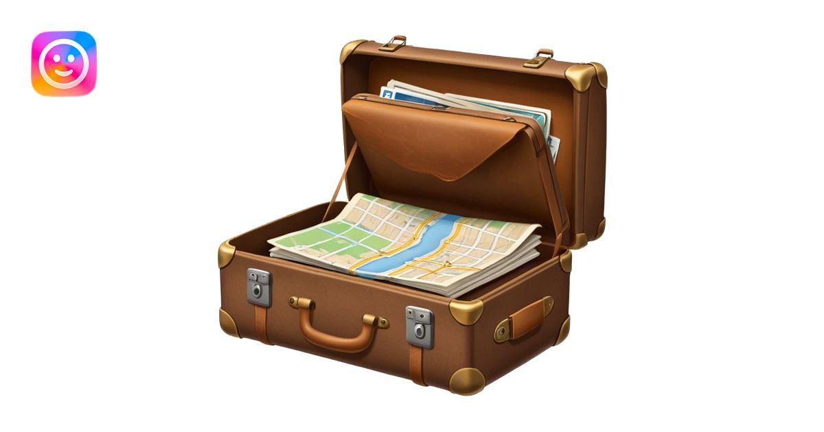 An open traveler's suitcase, from which a map, camera, and phrasebook ...