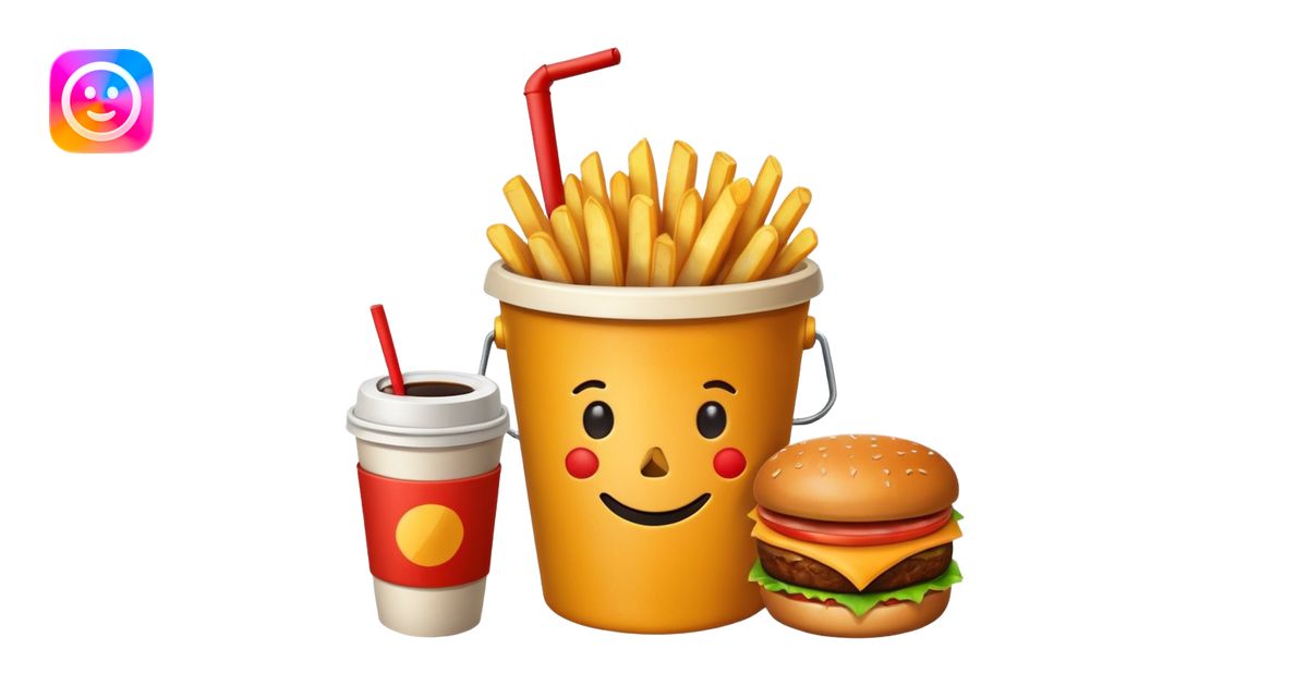 ganarate a emogi a bucket of food with pizza buerger coffee add fries ...