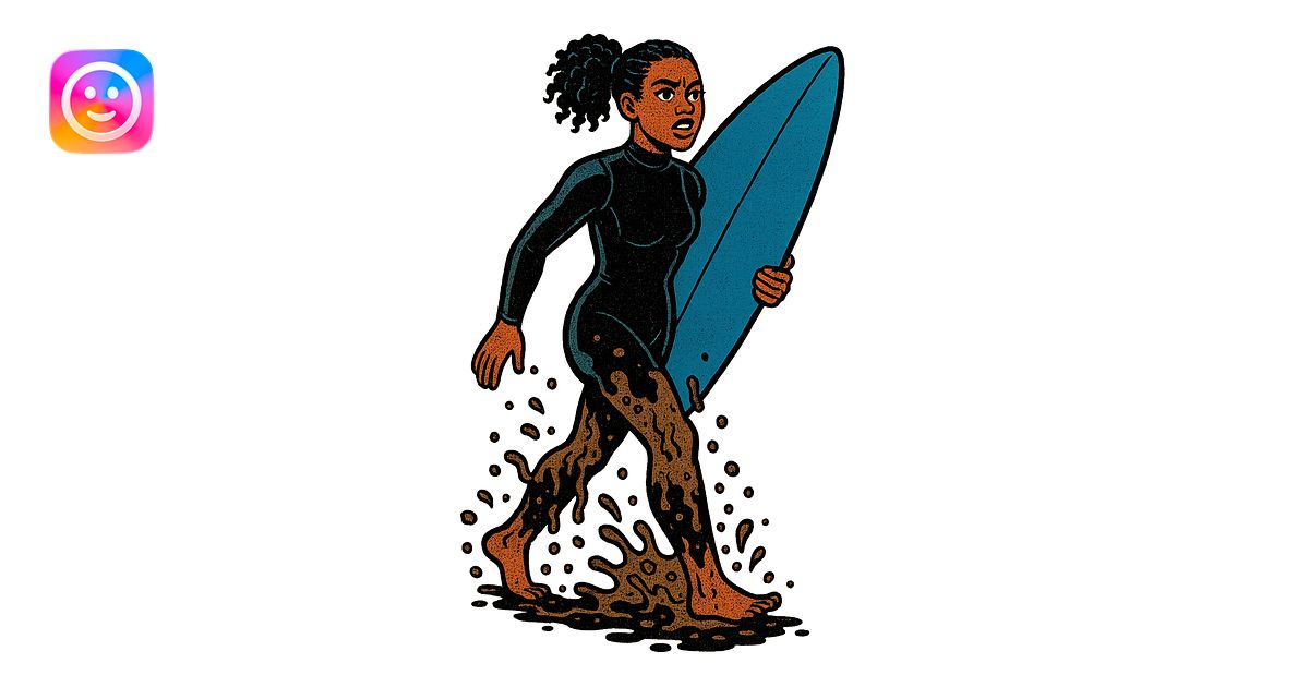 The full body of a modern day black surfer girl in her twenties ...