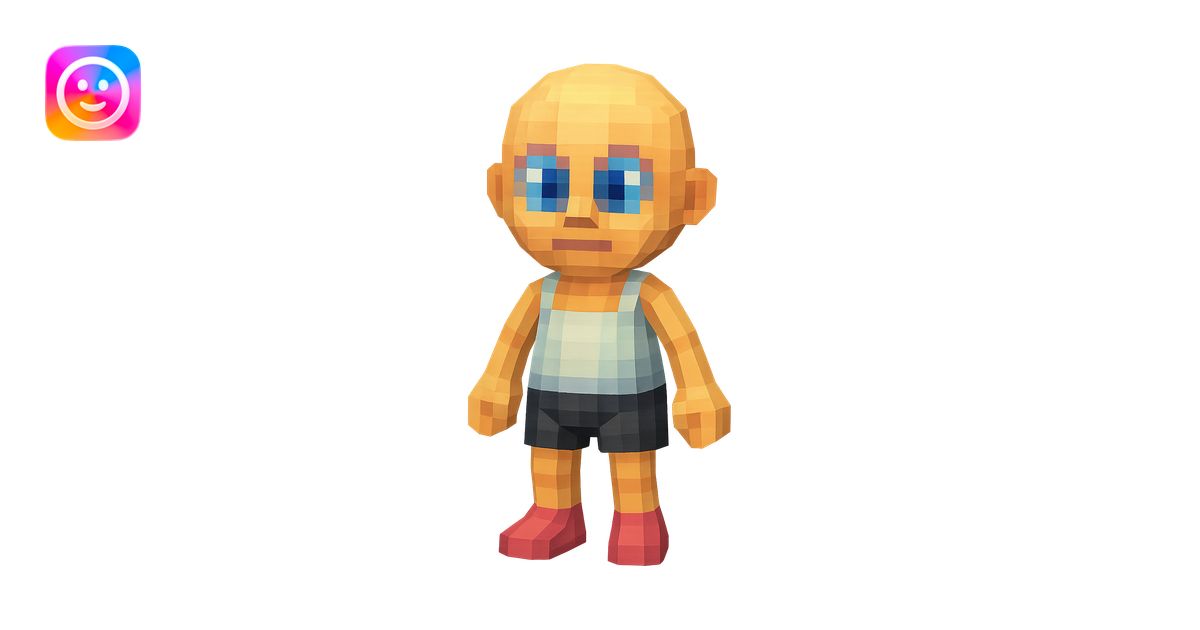 cute bald cartoon character with big eyes, wearing a white tank top and ...