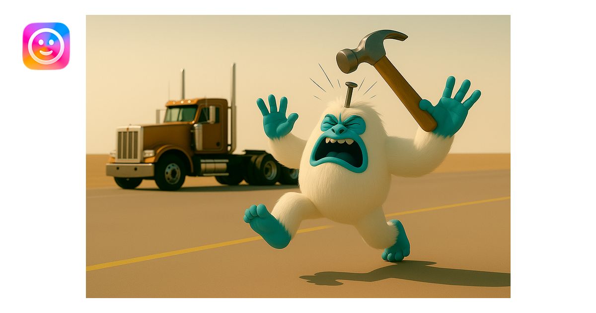 Make the semi truck a flattop with tall chrome stacks, keep the side view, truck far behind the ...