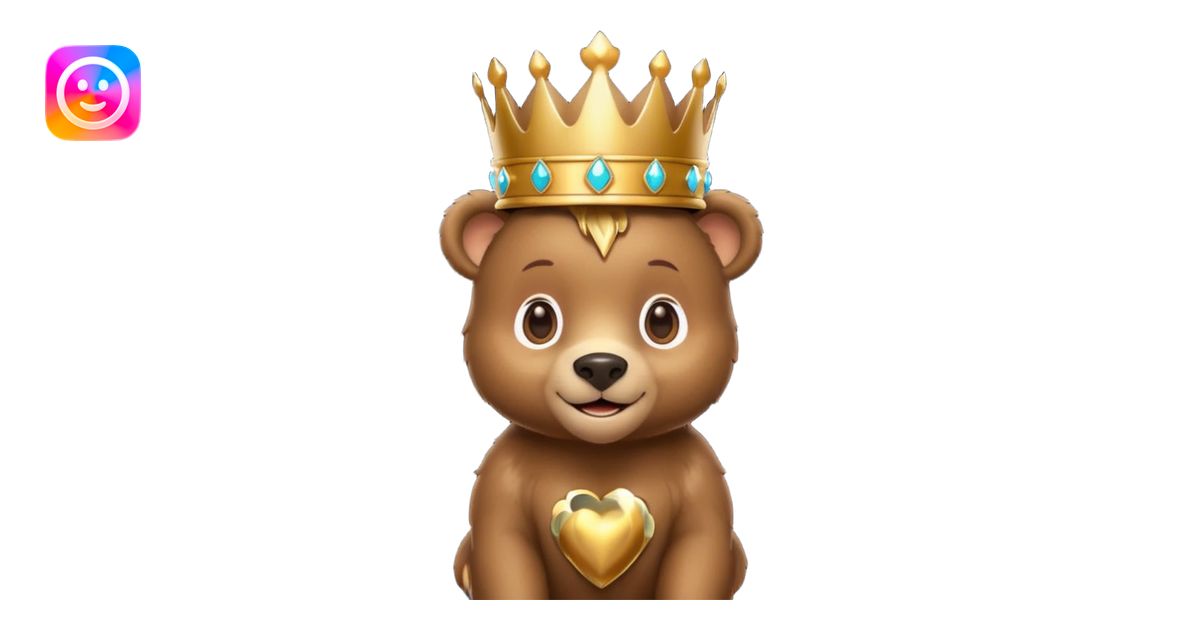 Bear Prince – brown bear cub with a shiny bronze crown, gentle smile ...