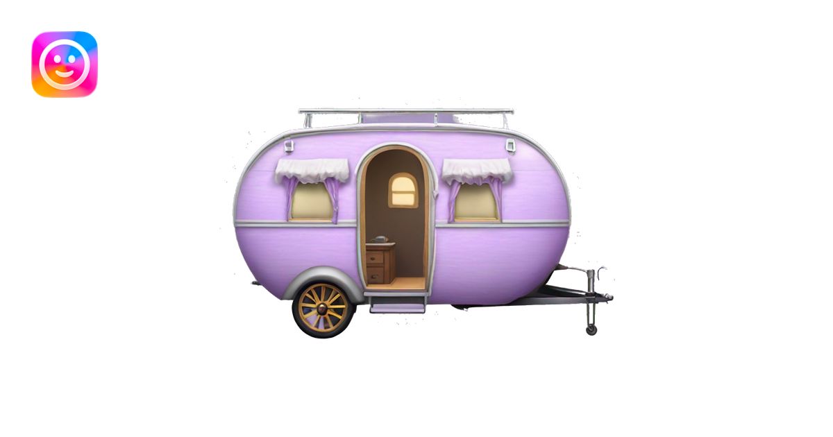 Realistic light purple vintage round gypsy caravan wagon camper emoji ...