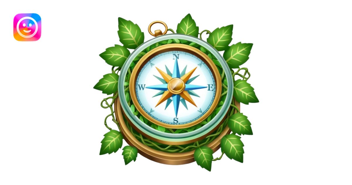 glowing crystal compass covered in vines emoji | AI Emoji Generator