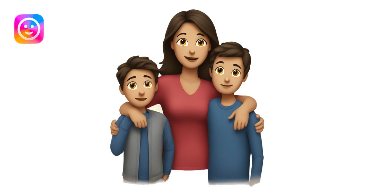 Brunette mom hugging sons emoji | AI Emoji Generator