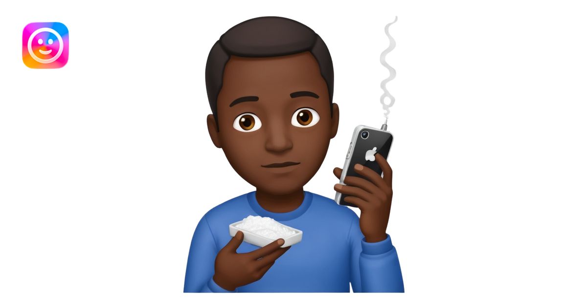 black man holding a phone with three lines of coke on it sideways emoji ...
