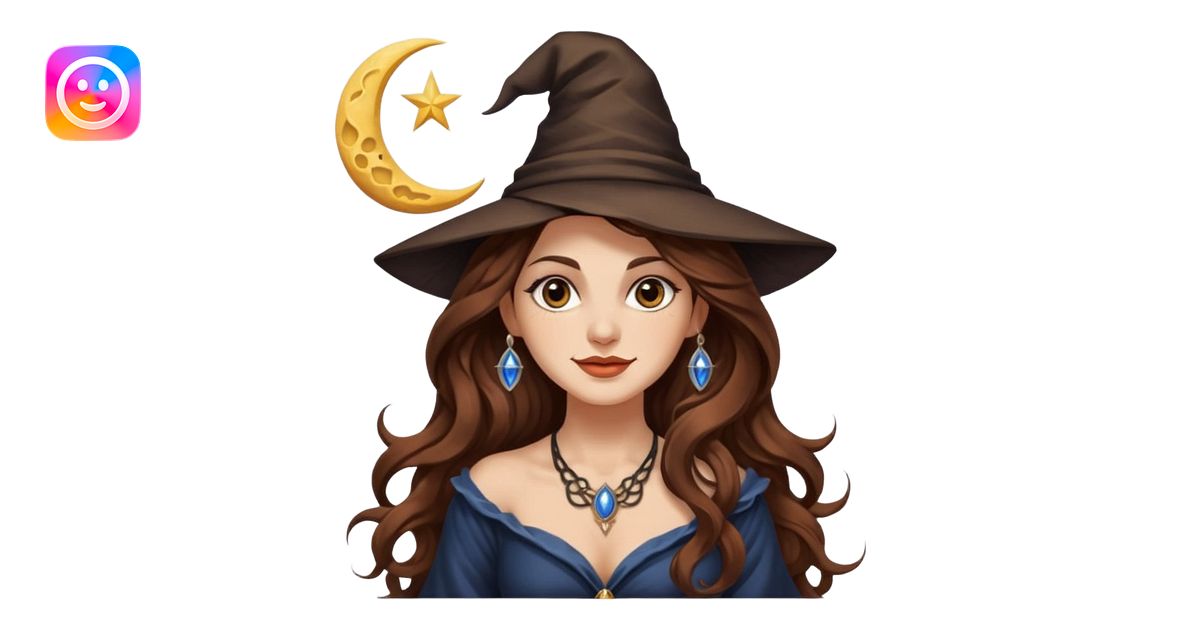 moon witch woman long wavy brown hair tattoos shoulder glance smirk ...
