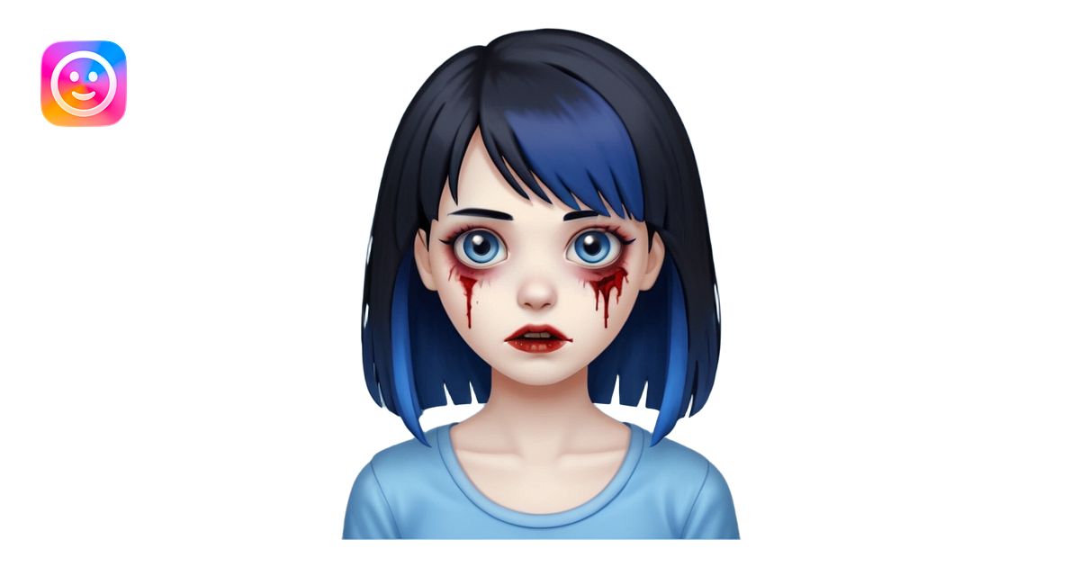 faça uma menina zumbi bonita com um cabelo liso, franja e que metade da ...