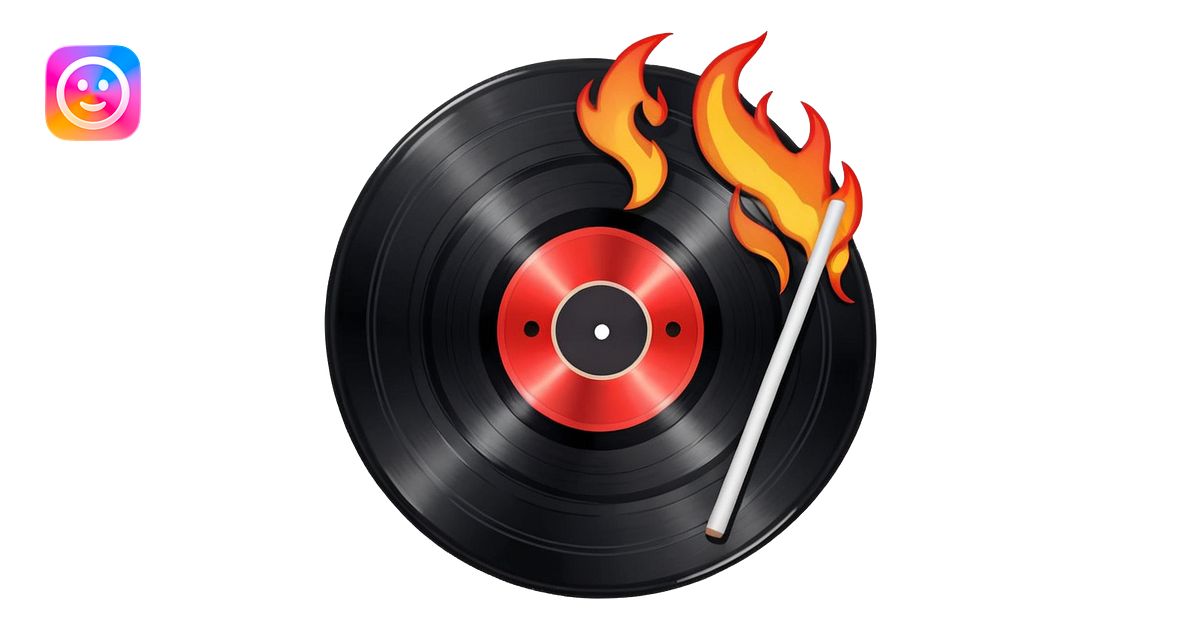 a black vinyl record white stick with red outlin and flames emoji | AI ...