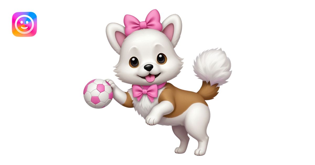 girly dog with a pink bow jumping in the air to catch a ball emoji | AI ...