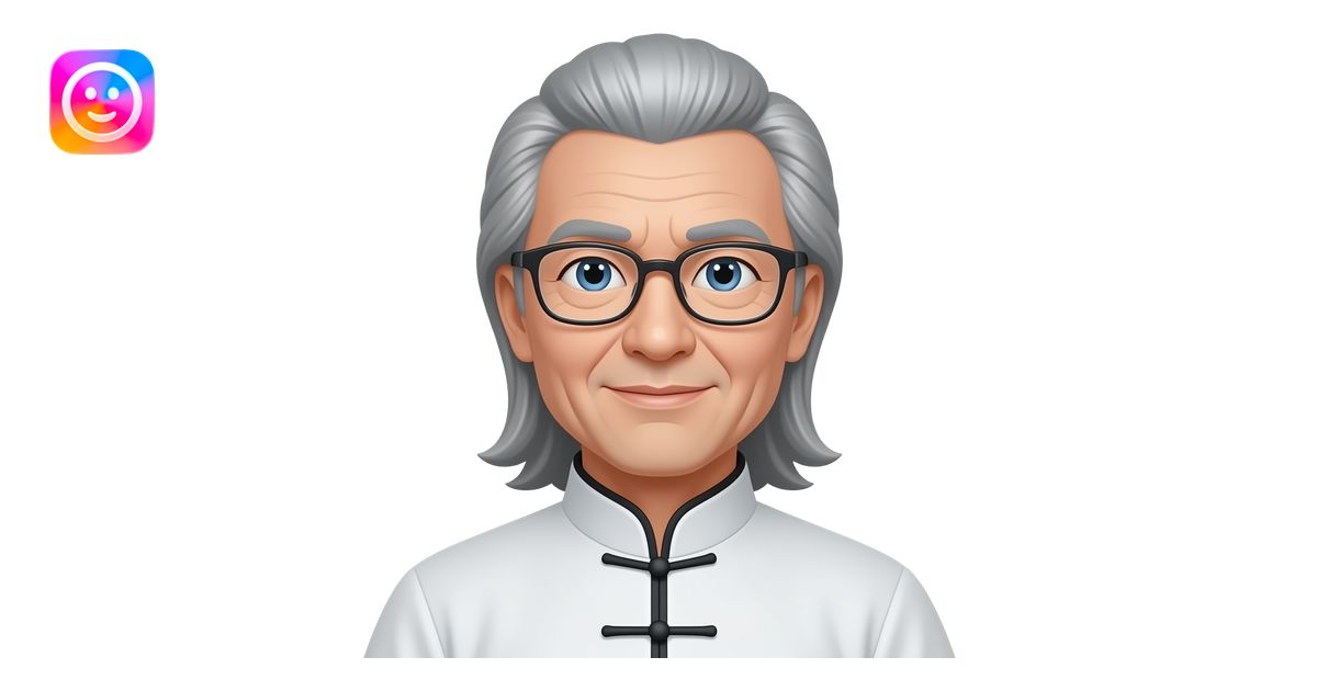 60 years taichi lady medium-long gray hair blue eye and glass emoji ...