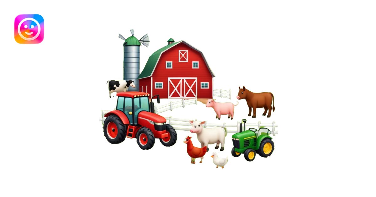 farm scene with barn, tractor, and animals emoji | AI Emoji Generator