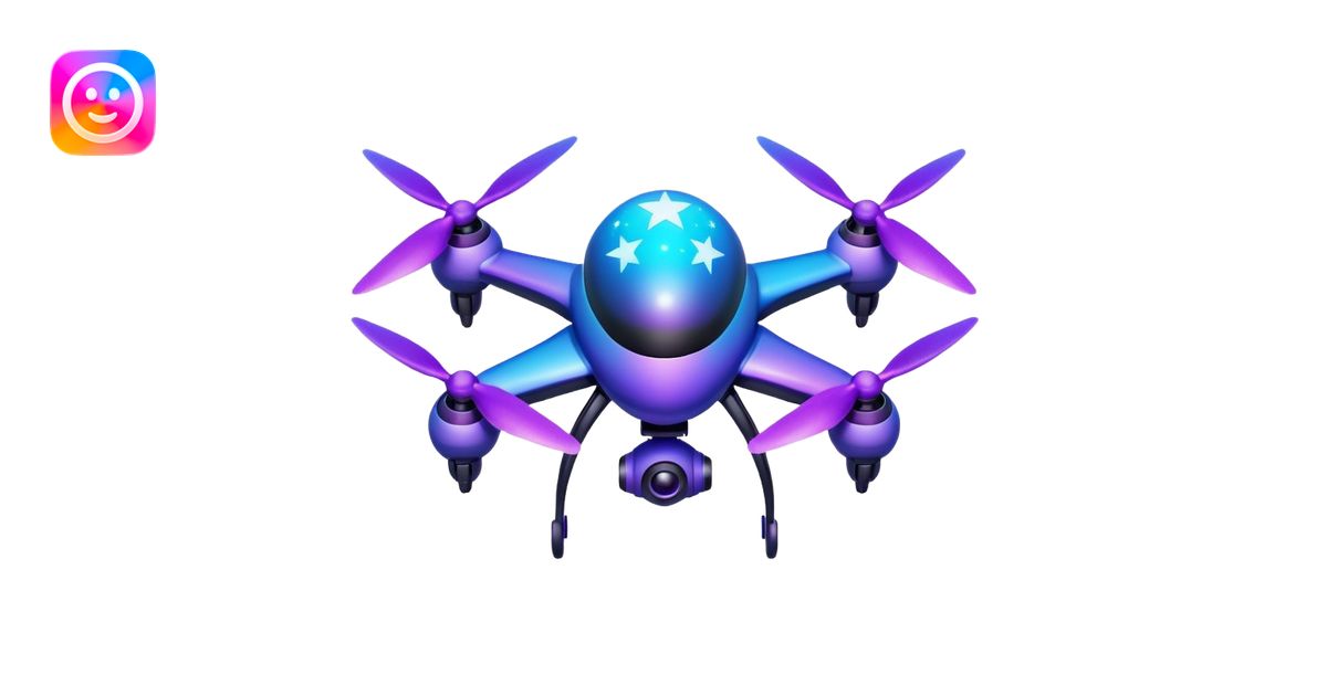 Galaxy drone emoji, with 4 wings cosmic purple blue gradient, glowing ...