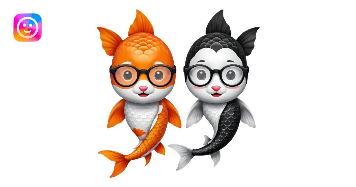 Two "koi" fishes male and female, wearing glasses. emoji | AI Emoji ...