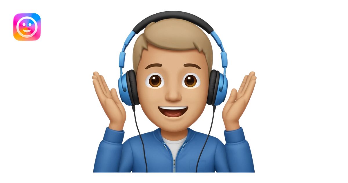 happy guy listening and chanting to music on a headphone emoji | AI ...