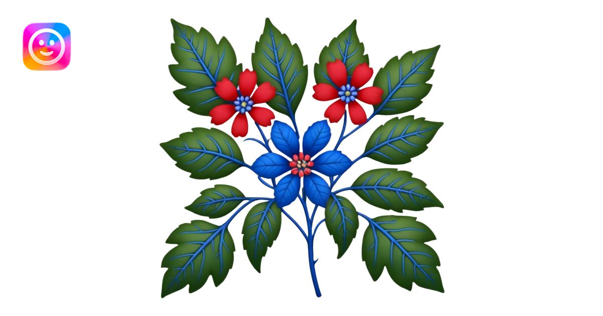 dull green leaves & red & blue flowers filigree design, leaf shapes ...