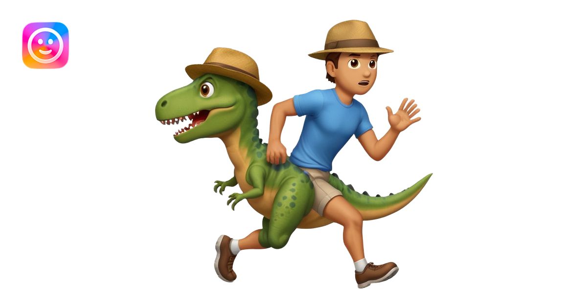 Dude running away from dinosaur emoji | AI Emoji Generator
