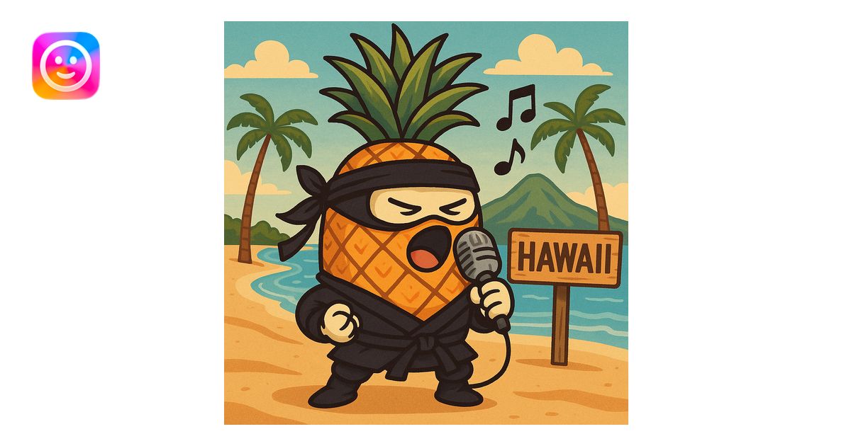 a pineapple singing in Hawaii, wearing a ninja costume image | AI Emoji ...