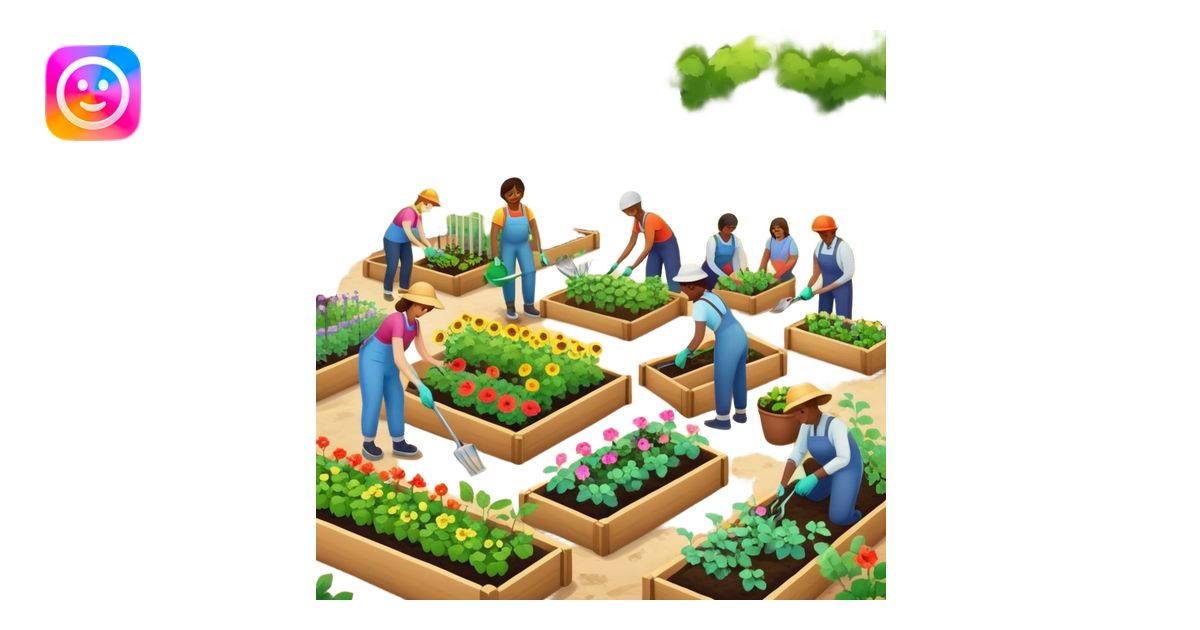 Community garden with people working together emoji | AI Emoji Generator