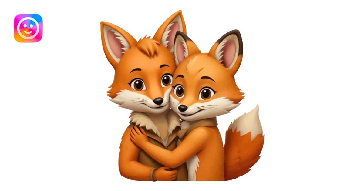 A cute female 9 tail fox hugging a male meerkat emoji | AI Emoji Generator