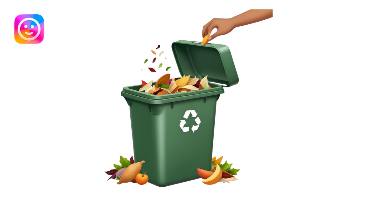 hand dropping food scraps into a trash bin, clean and expressive emoji ...