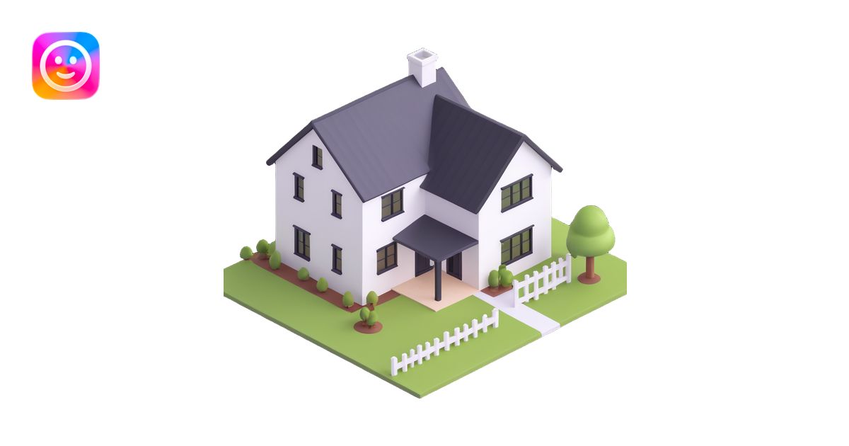 3d isometric modern farmhouse, white with black trim emoji | AI Emoji ...