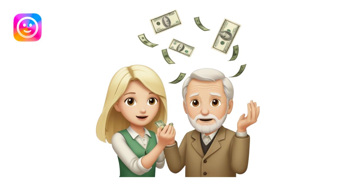 Blonde girl with old man throwing money emoji | AI Emoji Generator