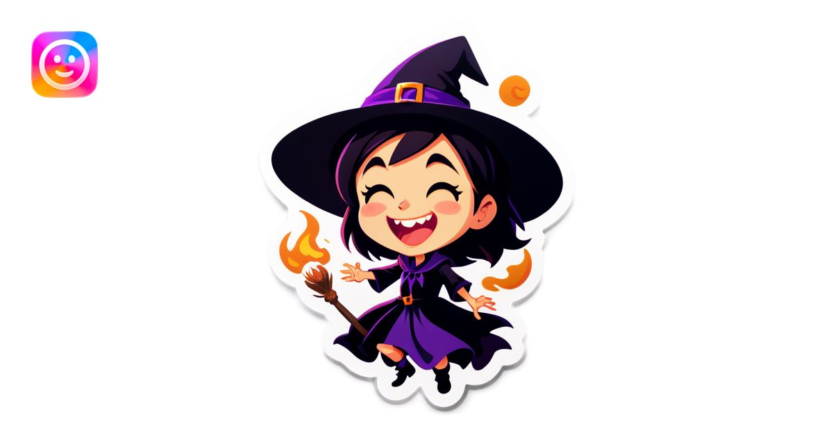 A witch girl casting a curse while laughing image | AI Emoji Generator