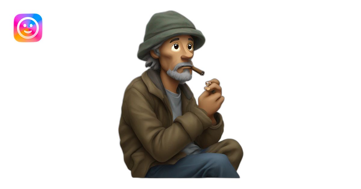 Homeless man smoking cigar emoji | AI Emoji Generator